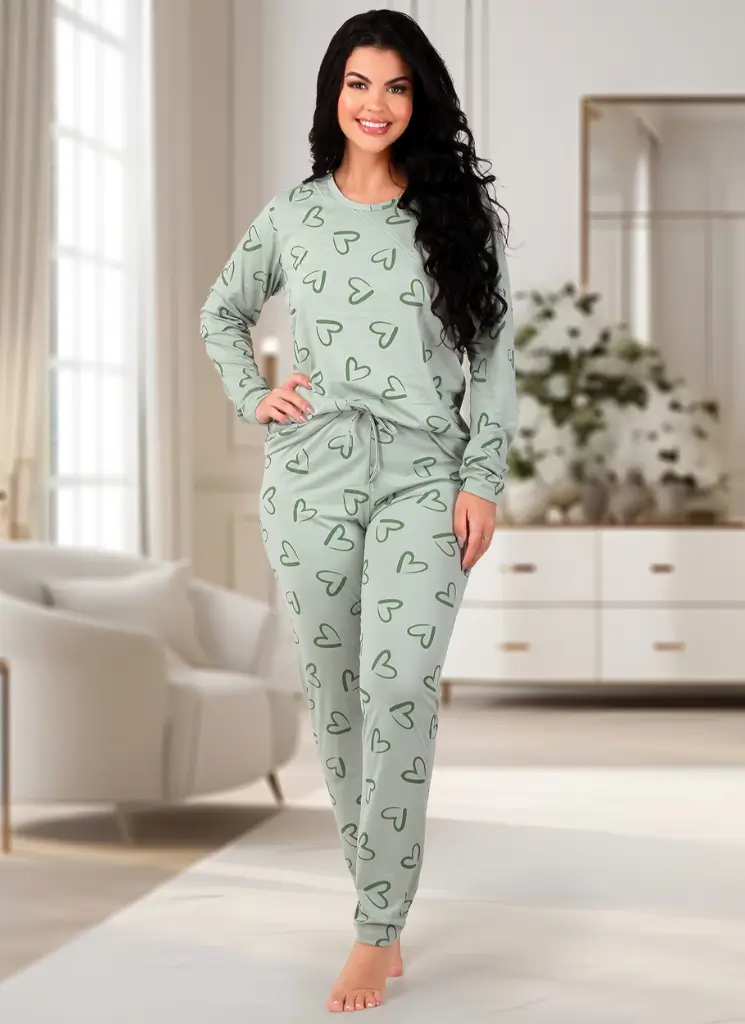 Pijama Feminino Coração Manga Longa com Calça - Mapolla Intense